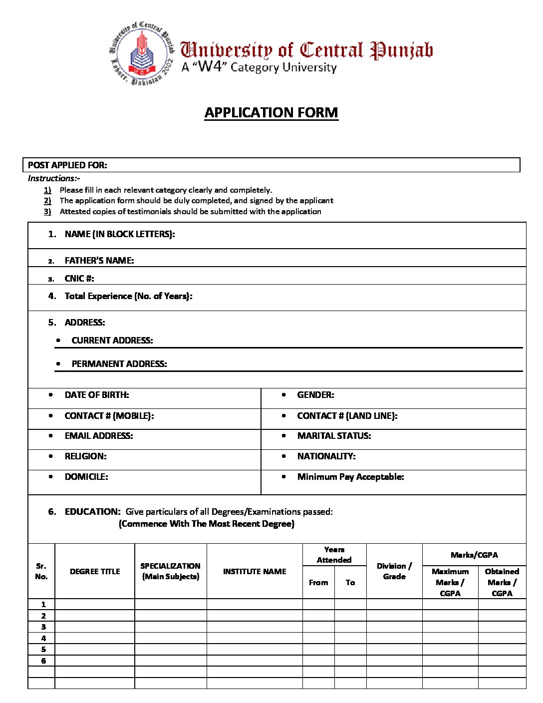 Jobs-Application-form - University of Central Punjab