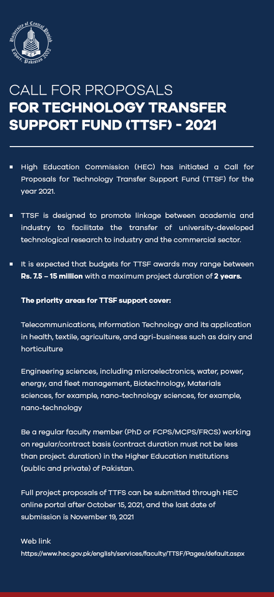 Call for Proposals | University of Central Punjab