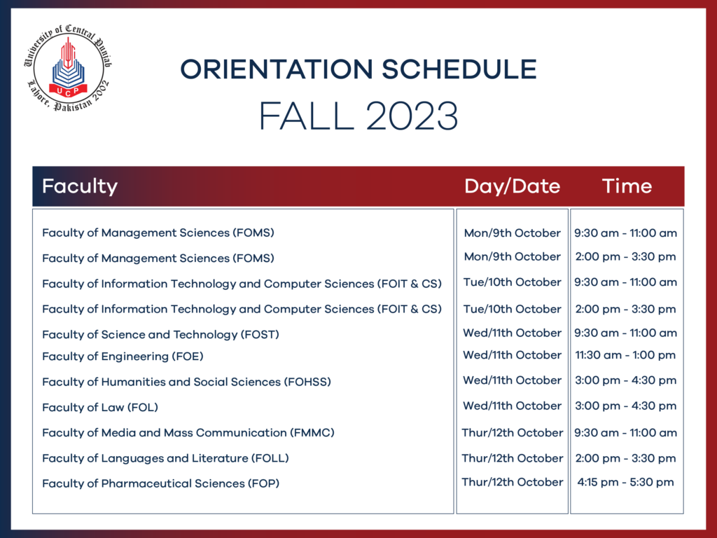 Orientation Fall 2023 - University of Central Punjab