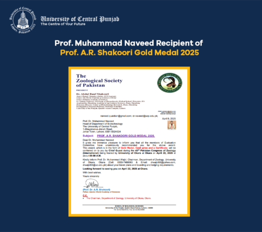 Prof. Muhammad Naveed Recipient of Prof. A.R. Shakoori Gold Medal 2025 ...